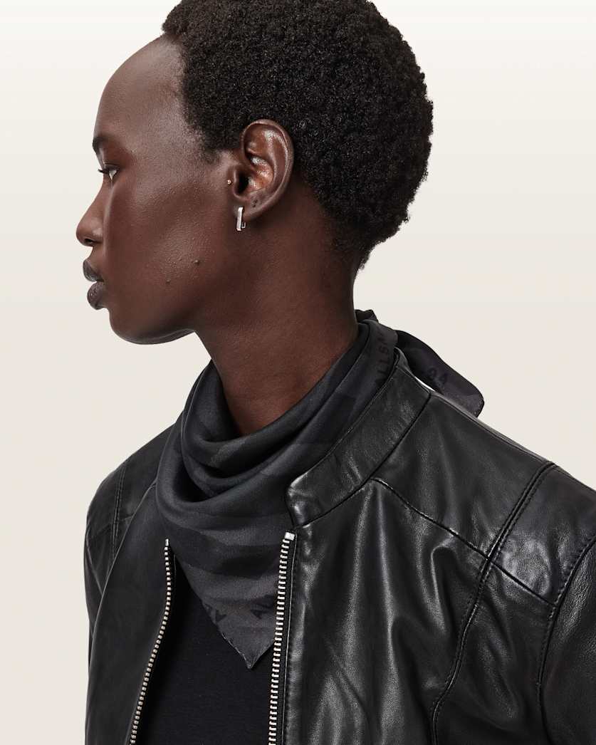 Zoey Square Silk Scarf Black | ALLSAINTS